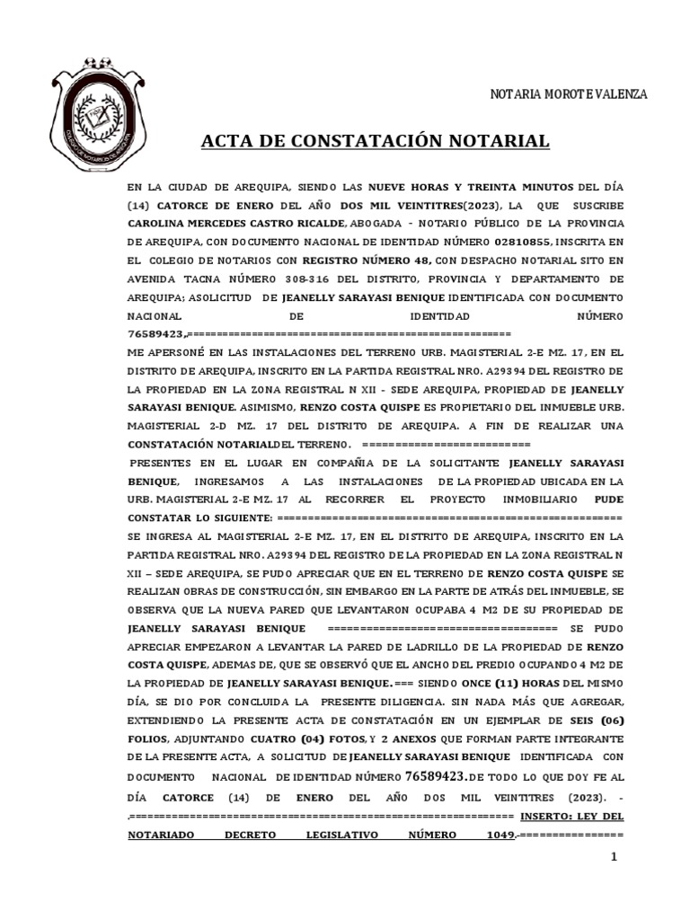 Constatacion Notarial - Samira PDF | PDF