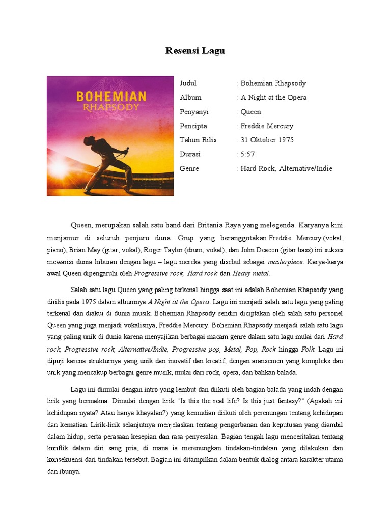 Resensi Lagu Bohemian Rhapsody | PDF