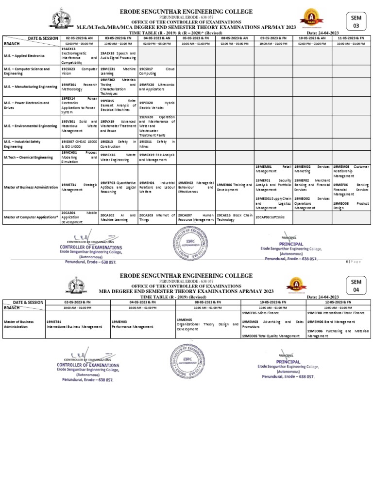 III & IV Semester Exam Time Table PDF | PDF