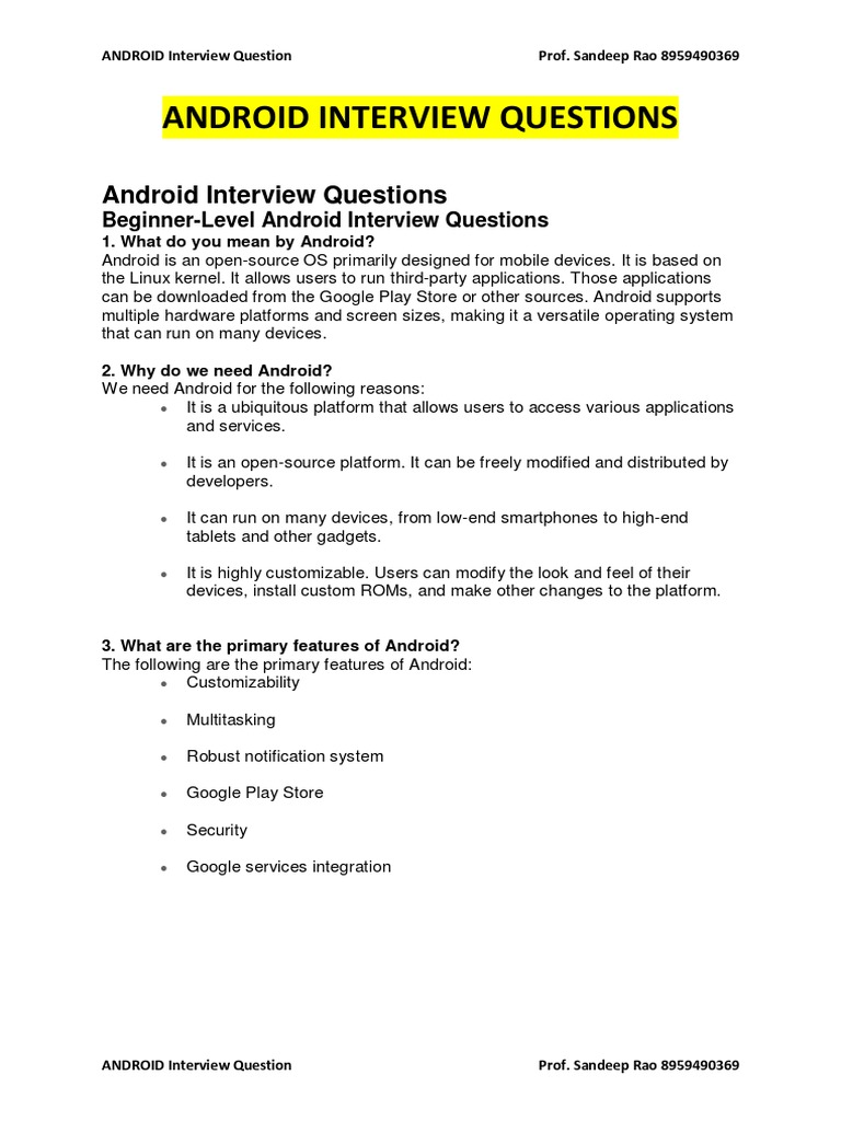 Android Interview Questions PDF | PDF