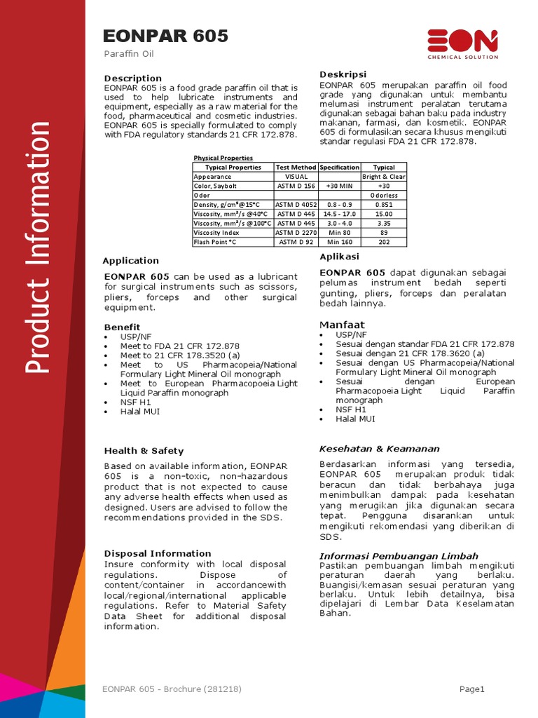 EONPAR 605: Food Grade Paraffin Oil | PDF