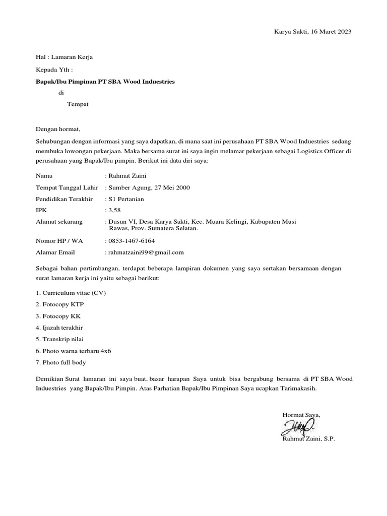 LAMARAN PT SBA Wood Induestries PDF | PDF
