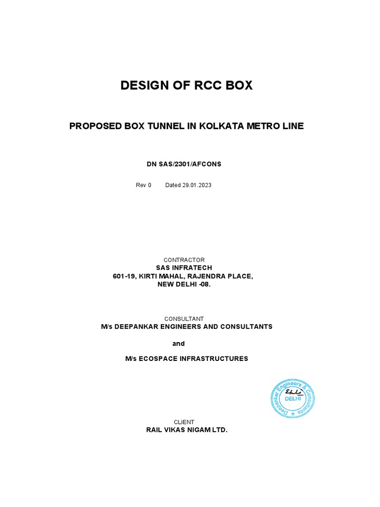 RCC Box Tunnel Design for Kolkata Metro | PDF