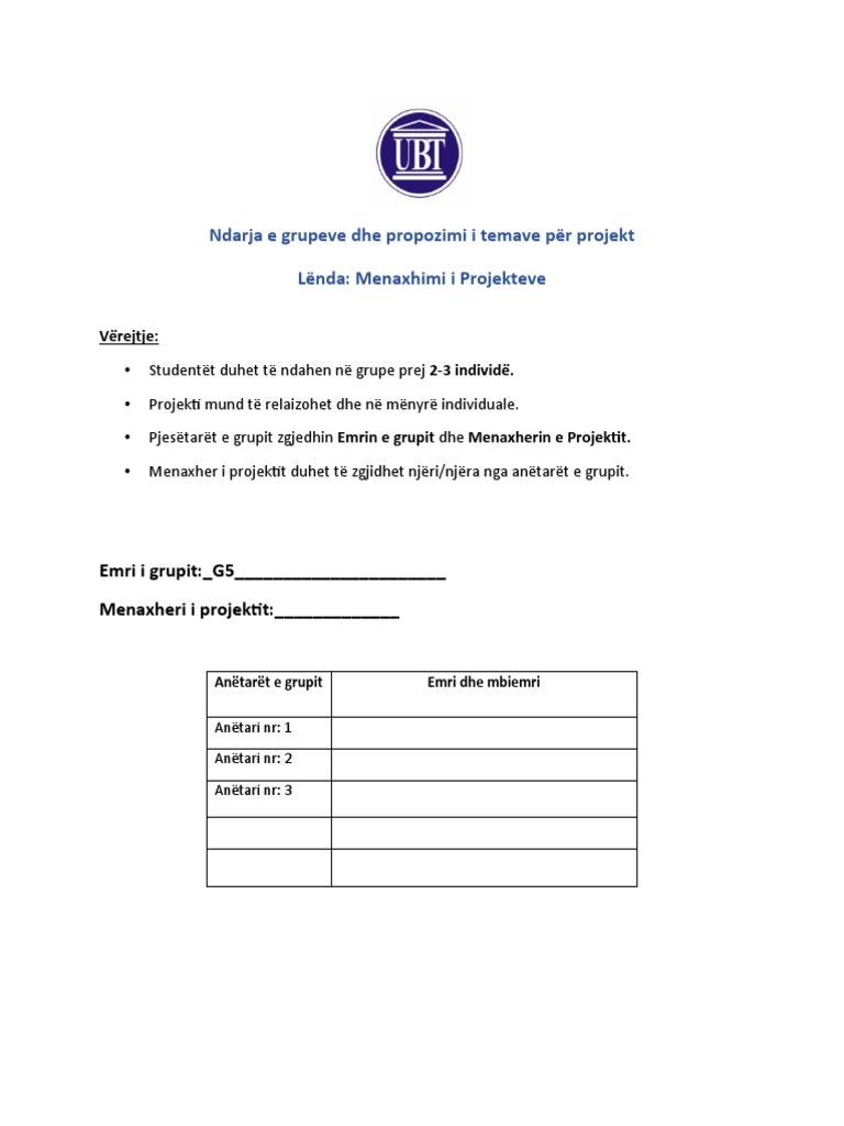 Ndarja e Grupeve Për Projekt - MP - 2023 | PDF