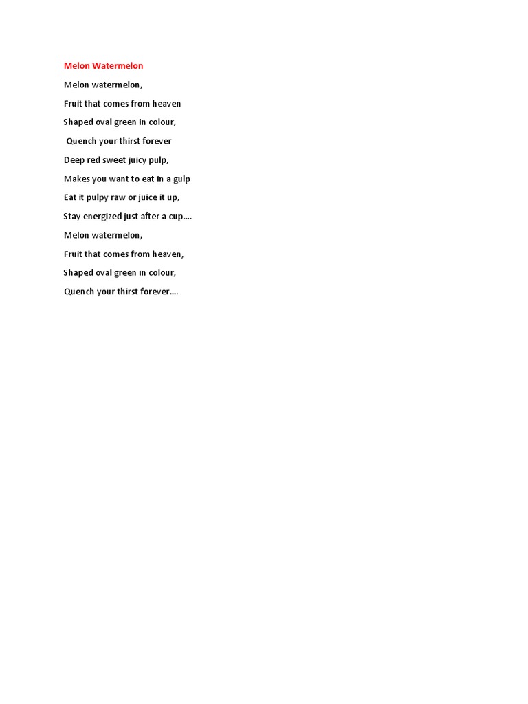 Watermelon Poem for Kids | PDF | Cooking, Food & Wine