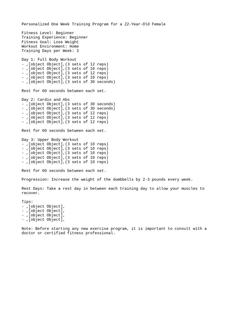 Personalized One Week Training Prog | PDF