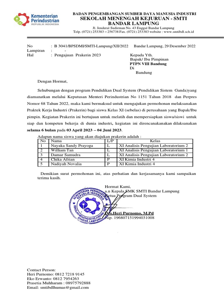 Surat Pengajuan PTPN VIII Bandung - Docx Kel 1 Nayaka-1 PDF | PDF