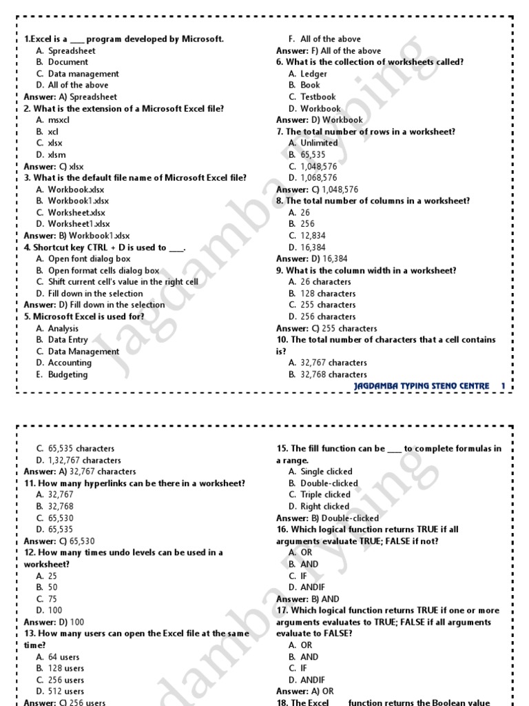 KVS CPT (Excel Part 1) | PDF