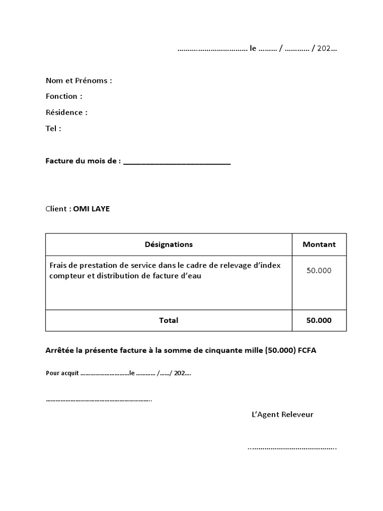 Facture de service pour OMI LAYE | PDF