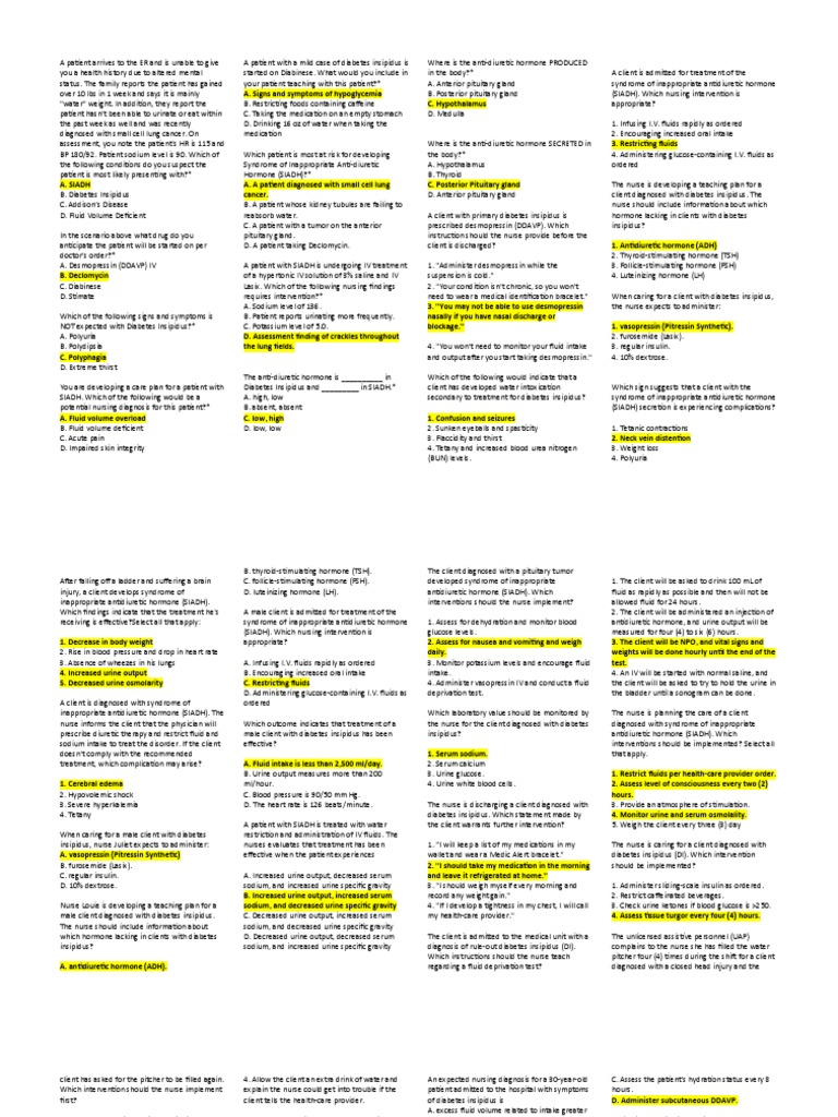 Siadh And Di Nclex Pdf Thyroid Stimulating Hormone Hyperthyroidism