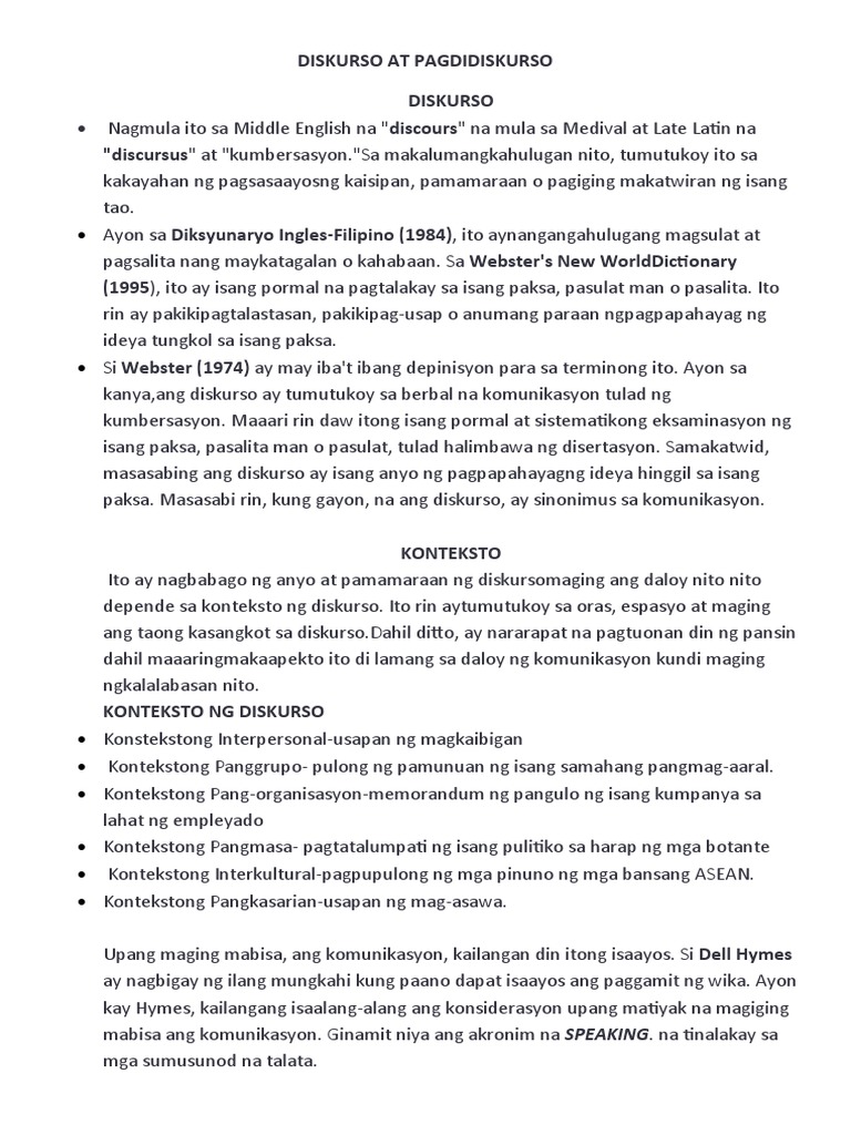 Diskurso at Pagdidiskurso | PDF