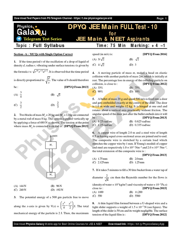 JEE Main DPYQ Full Syllabus PAPER-10 PDF | PDF | Alternating Current ...