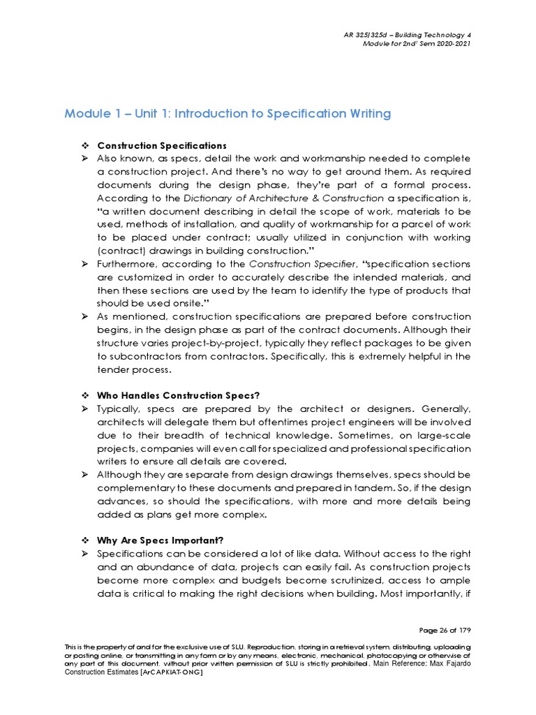 Specification Writing PDF | PDF