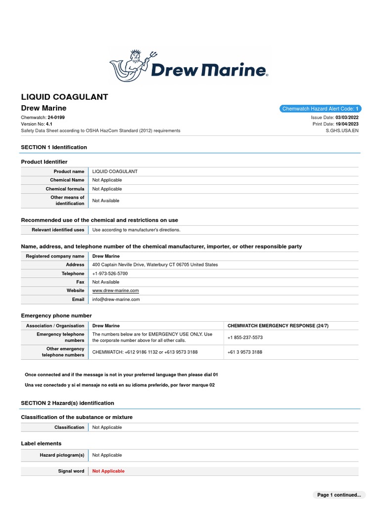 Liquid Coagulant PDF | PDF | Dangerous Goods | Toxicity