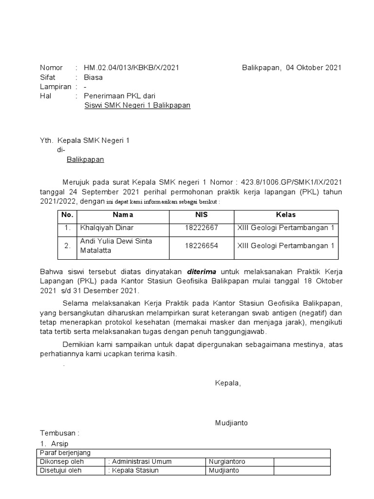 Surat Pengantar PKL | PDF