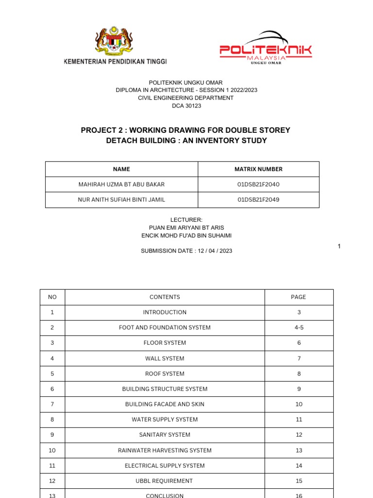 Project 2: Working Drawing For Double Storey Detach Building: An ...