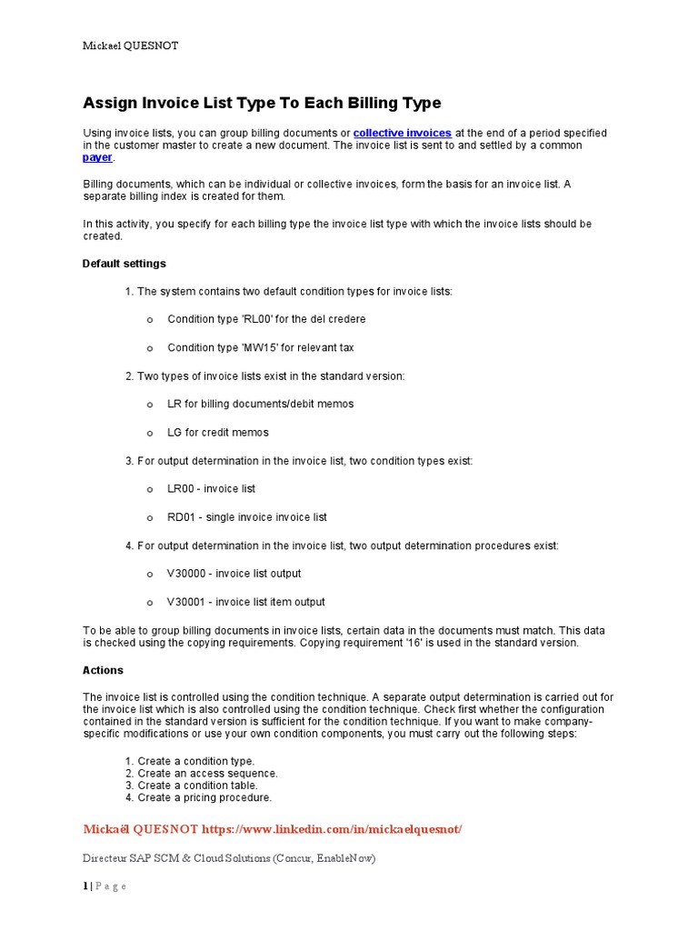 GU - SAP S4 HANA - Assign Invoice List Type To Each Billing Type | PDF