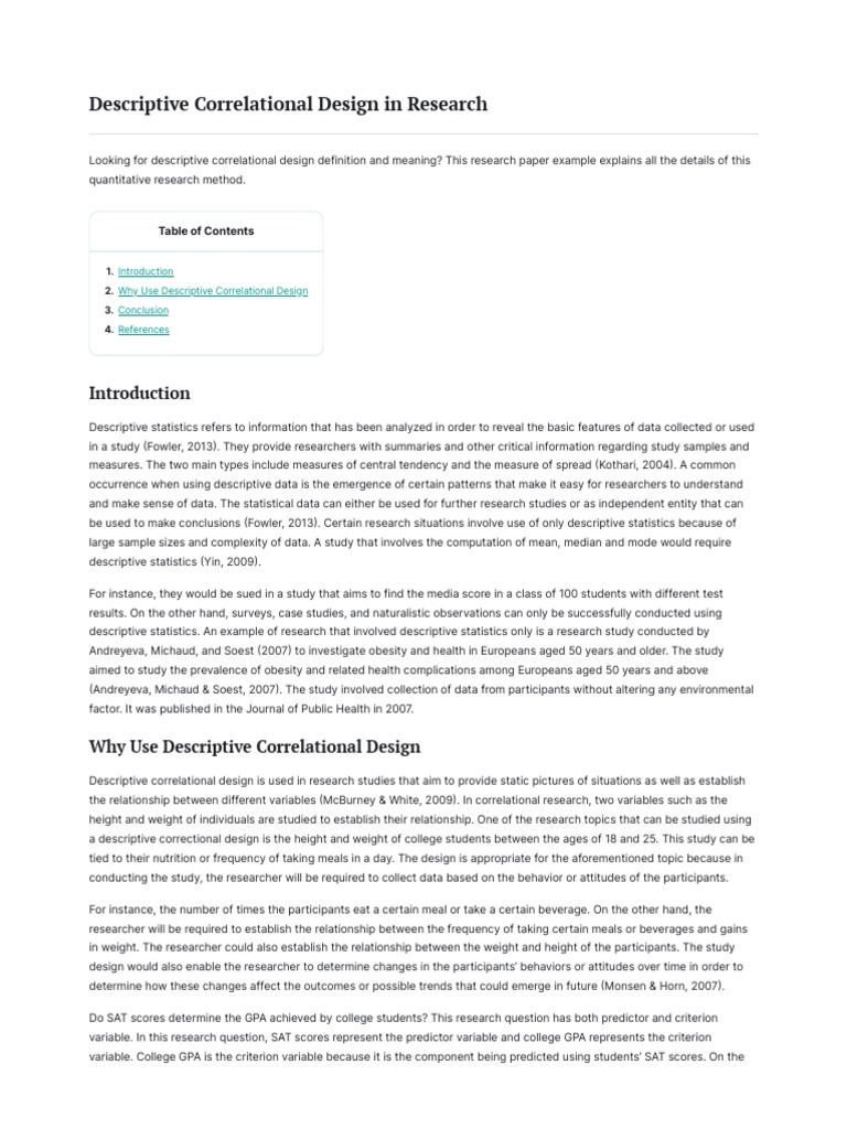 Descriptive Correlational Design Definition And Goals 577 Words