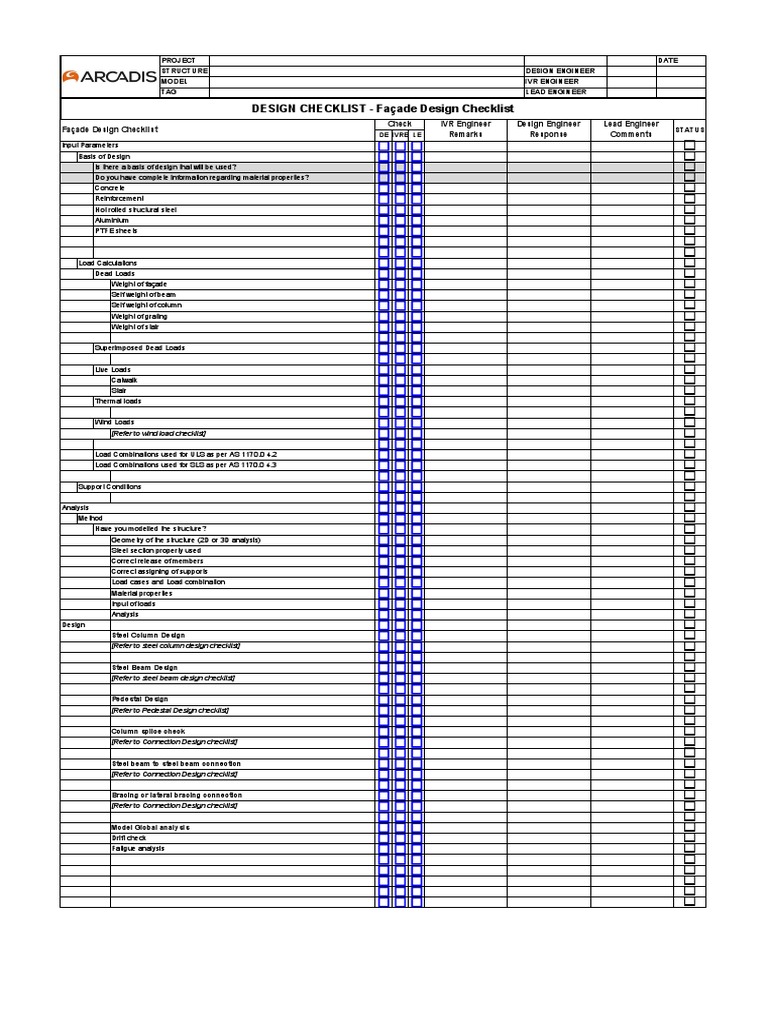 Façade Design and Steel Analysis Checklist | PDF