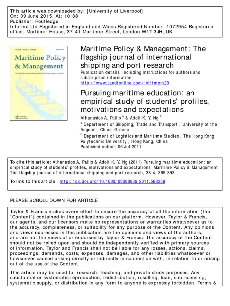 Pursuing Maritime Education - Motivations and Expectations PDF | PDF ...