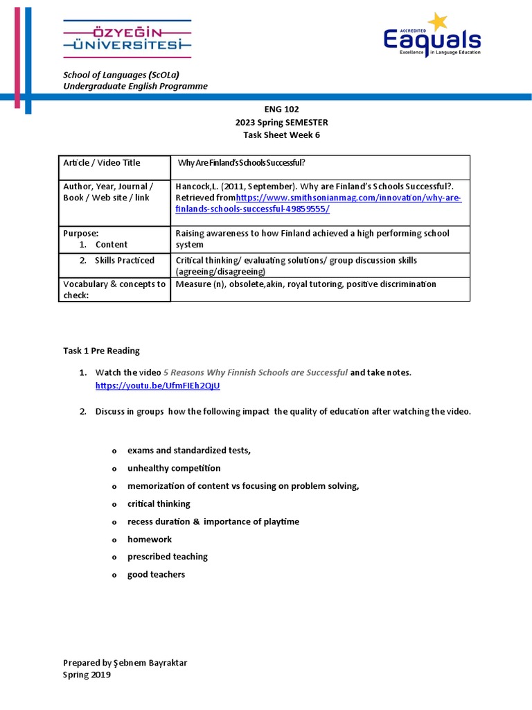 1.1. Why Are Finland's Schools Sucessful-Reading-Task Sheet | Download ...