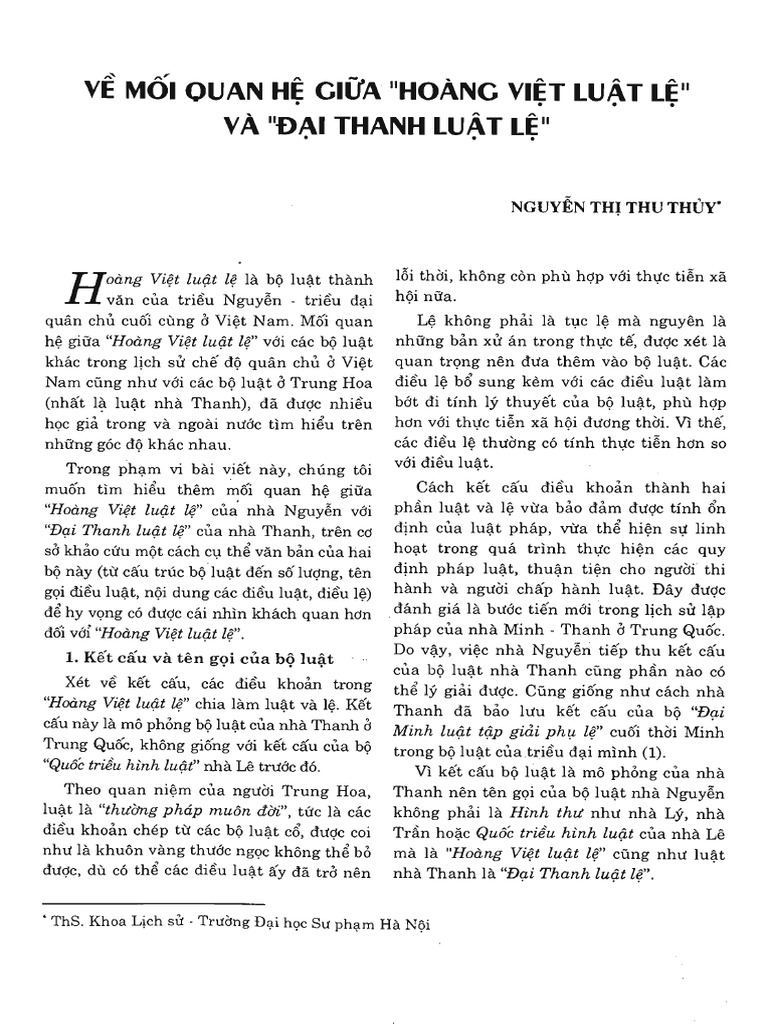 Ve Moi Quan He Giua Hoang Viet Luat Le Va Dai Thanh Luat Le 0508 | PDF