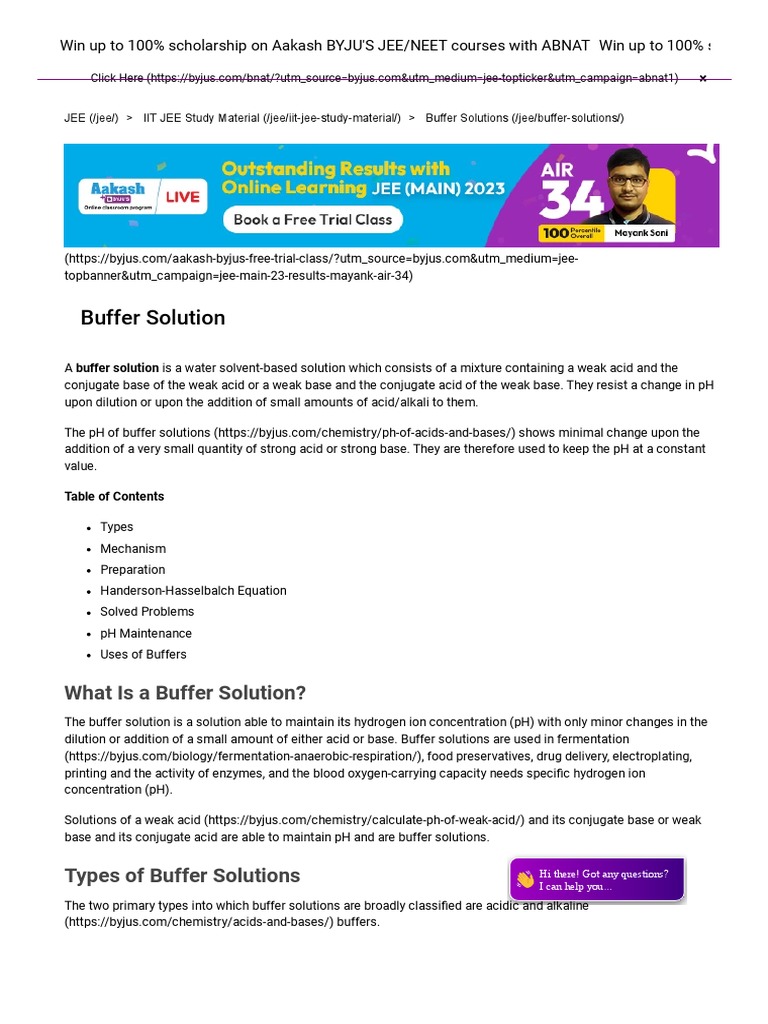 Buffer Solution - Acidic and Basic Buffers, Preparations, Examples PDF | PDF | Science & Mathematics