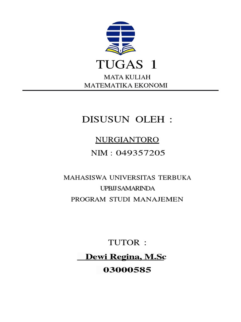Jawaban Tugas Tuton 1 ESPA4122 PDF | PDF