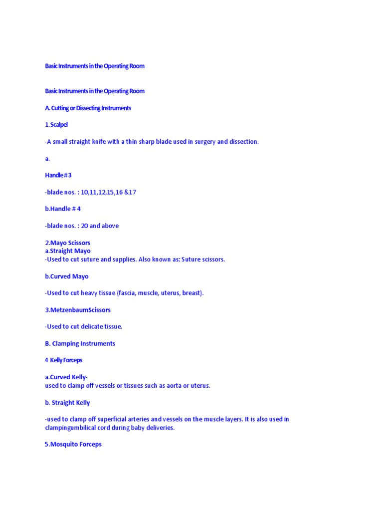 Basic Instruments in The Operating Room | PDF | Surgery | Medical ...