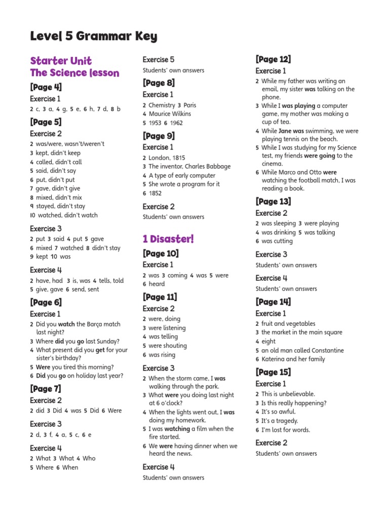Level 5 Grammar Answer Key | PDF