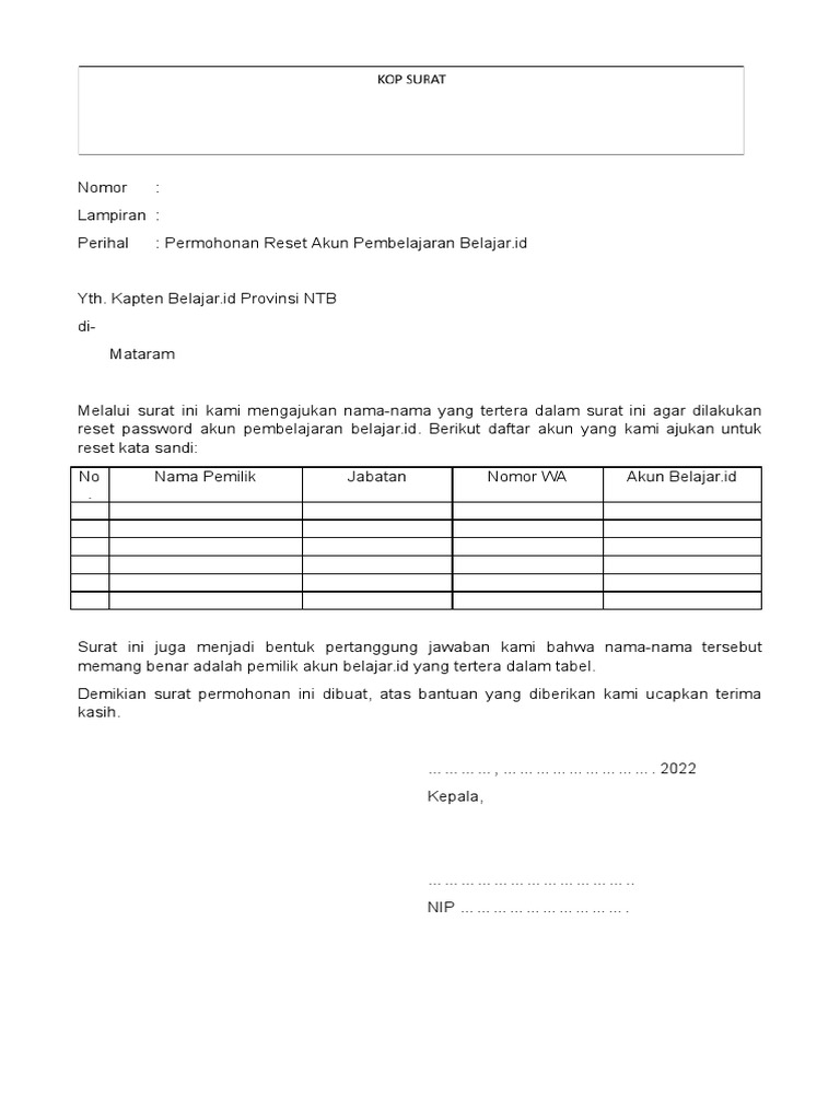 Surat Permohonan Reset Pdf Pdf