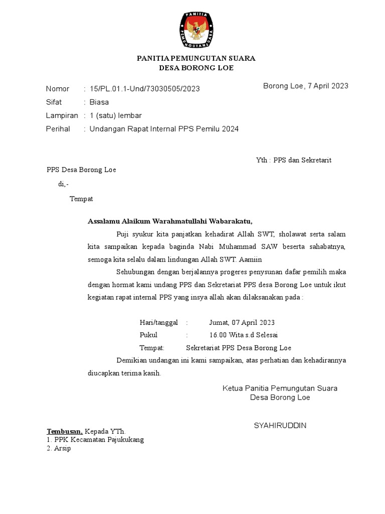 Undangan Pleno PPS DPHP | PDF