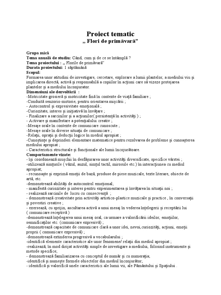 Proiect Tematic Florile Din Gradina Bunicii 2022 | PDF
