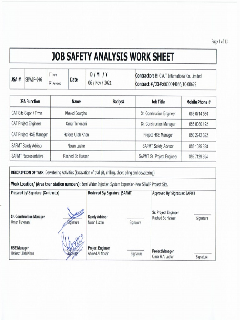 46 Jsa Dewatering Activities Excavation Of Trial Pit Drilling Sheet