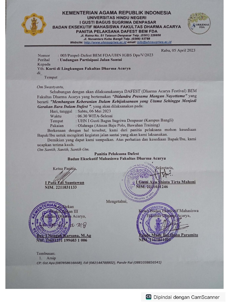 SURAT UNDANGAN Partisipasi Jalan Santai Korti - DAFEST | PDF