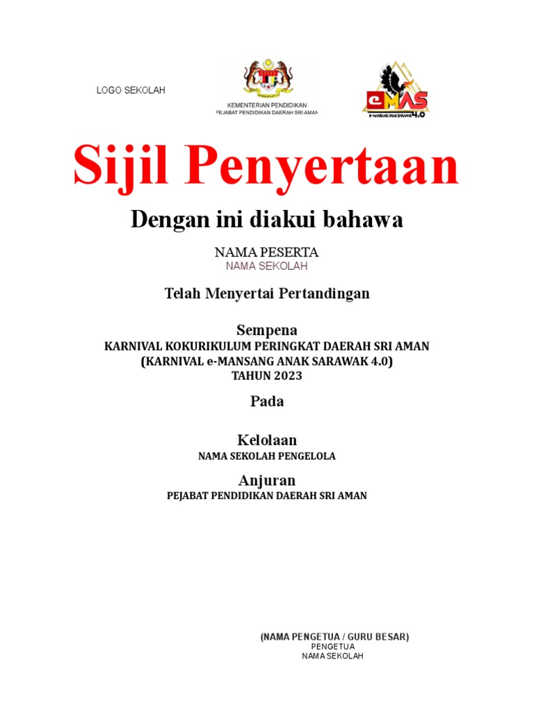 2 TEMPLATE SIJIL PENYERTAAN eMAS 4 2023 | PDF