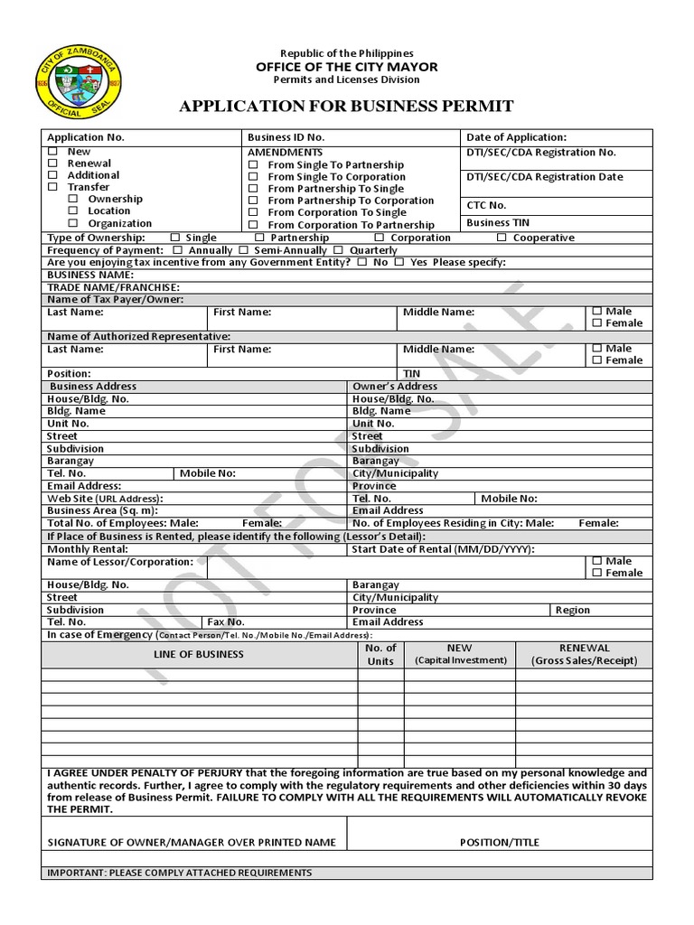 Business Permit Application Form | PDF | Finance & Money Management