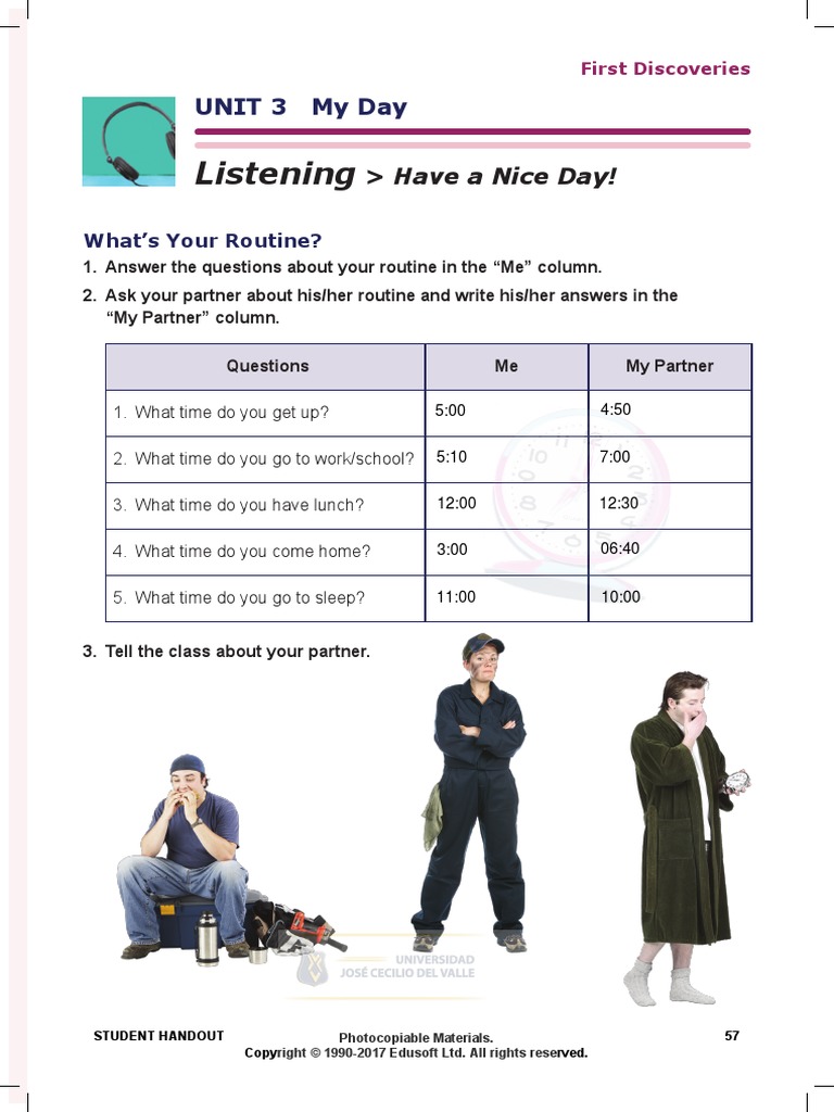 04 First Discoveries Handout Unit 4 My Day Have A Nice Day 1 PDF | PDF