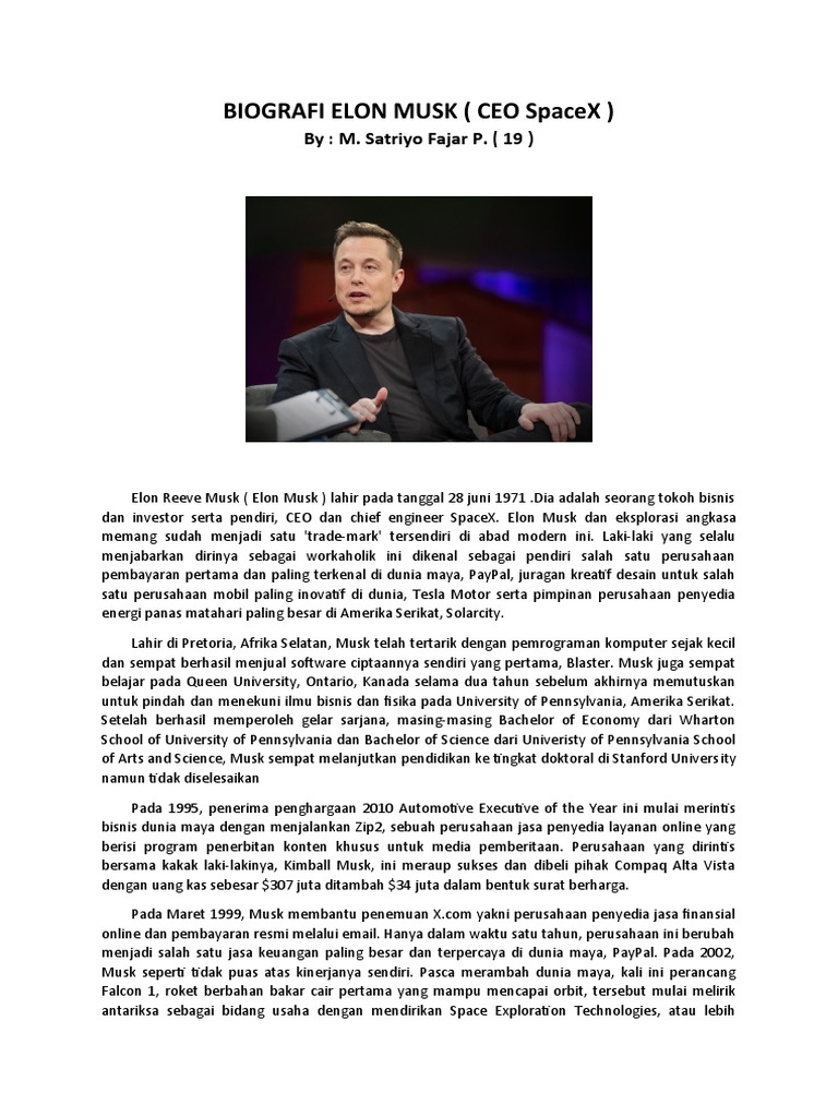 BIOGRAFI ELON MUSK.docx | PDF