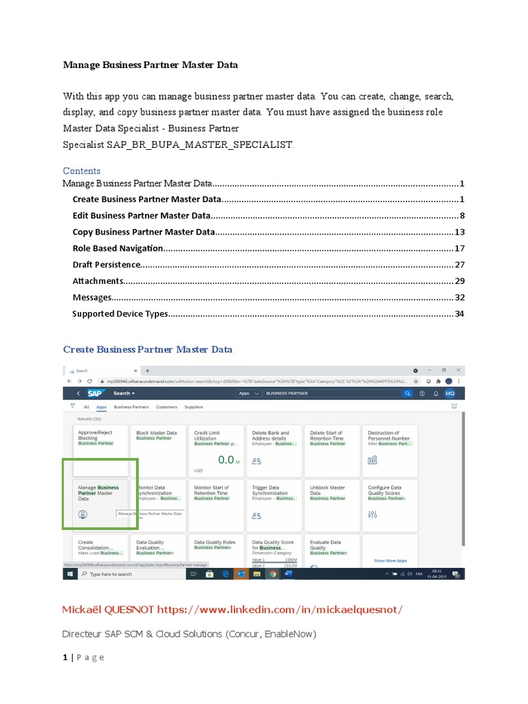 GU - SAP S4 HANA - Manage Business Partner Master Data V2 | PDF