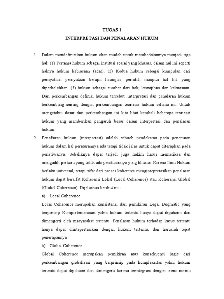 Tugas 1 - Interpretasi Dan Penalaran Hukum | PDF