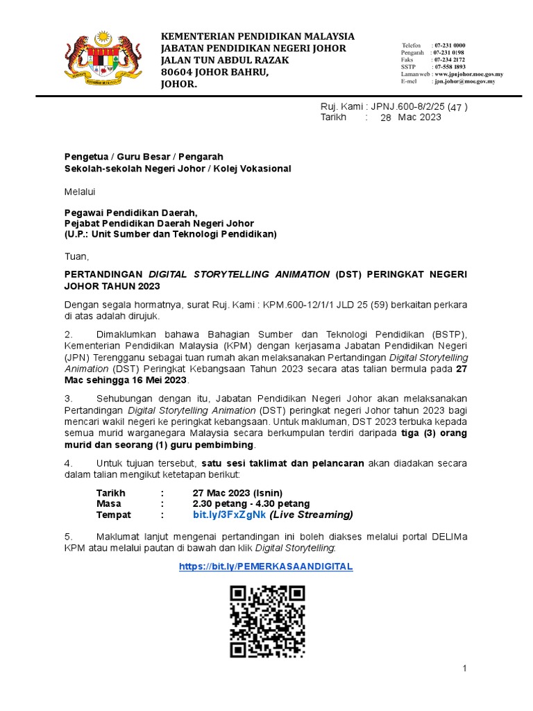 Surat JPN Johor DST 2023 - Signed PDF | PDF