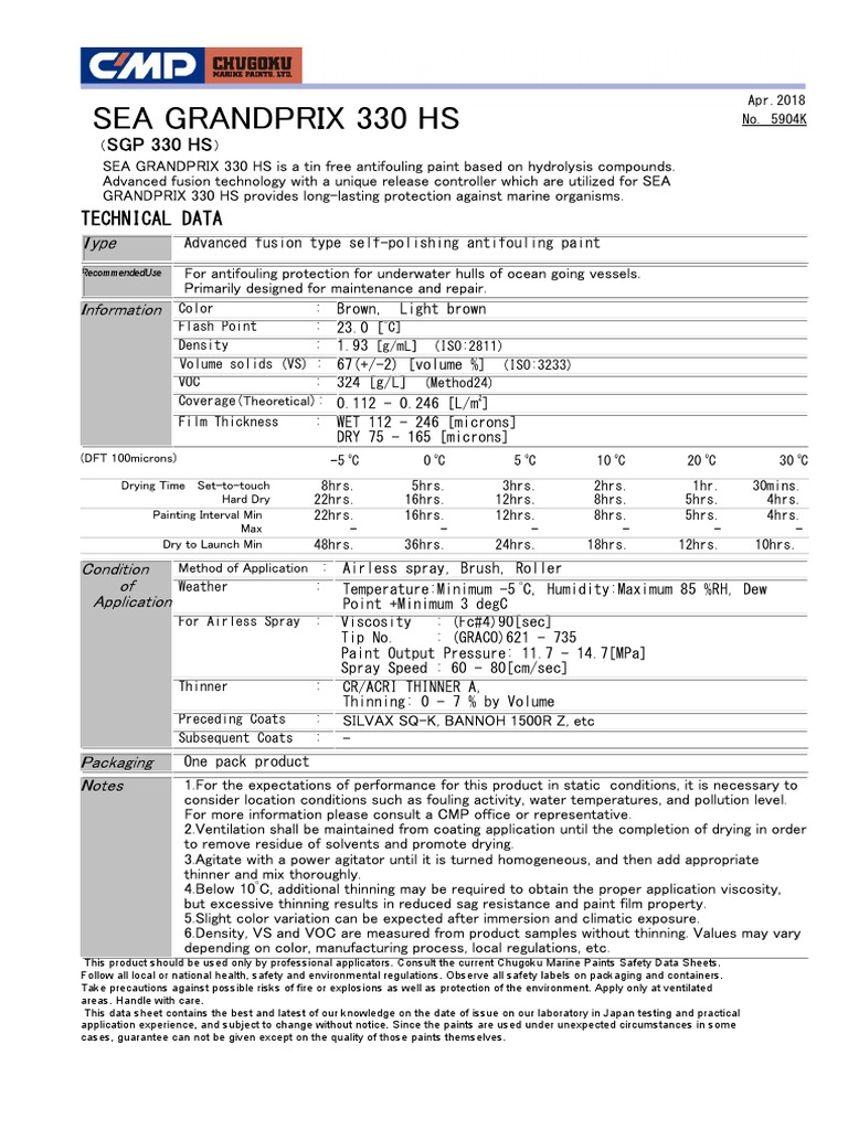 Tds - Sea Grandprix 330 Hs (Apr.2018) | PDF