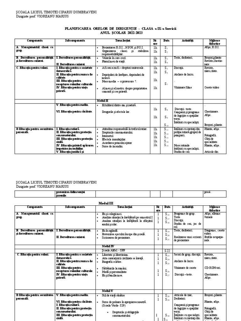 1 Planificare Dirigentie 9 | PDF