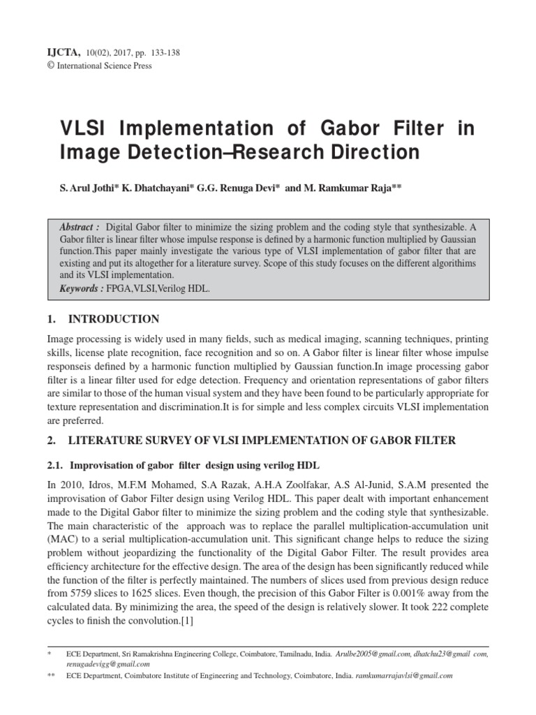VLSI Implementation of Gabor Filter in PDF | PDF