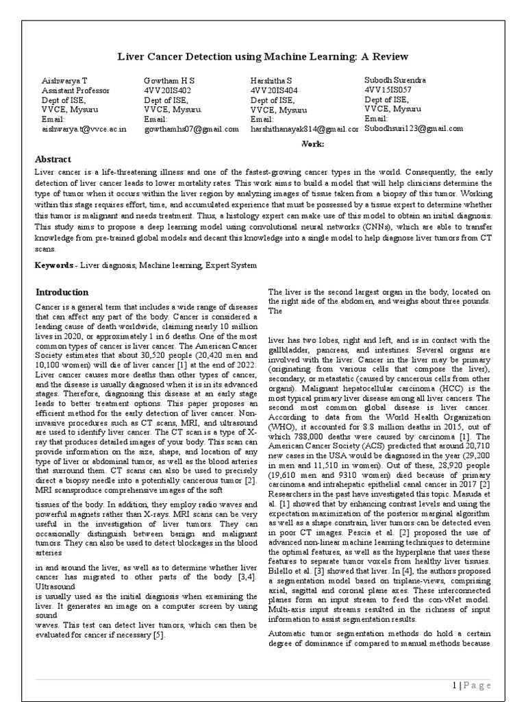 Liver Cancer Detection Survey Paper Edited Pdf Deep Learning Cancer