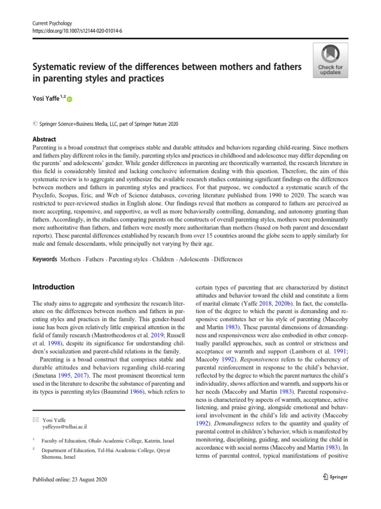 Systematic review of the differences between mothers and fathers in ...
