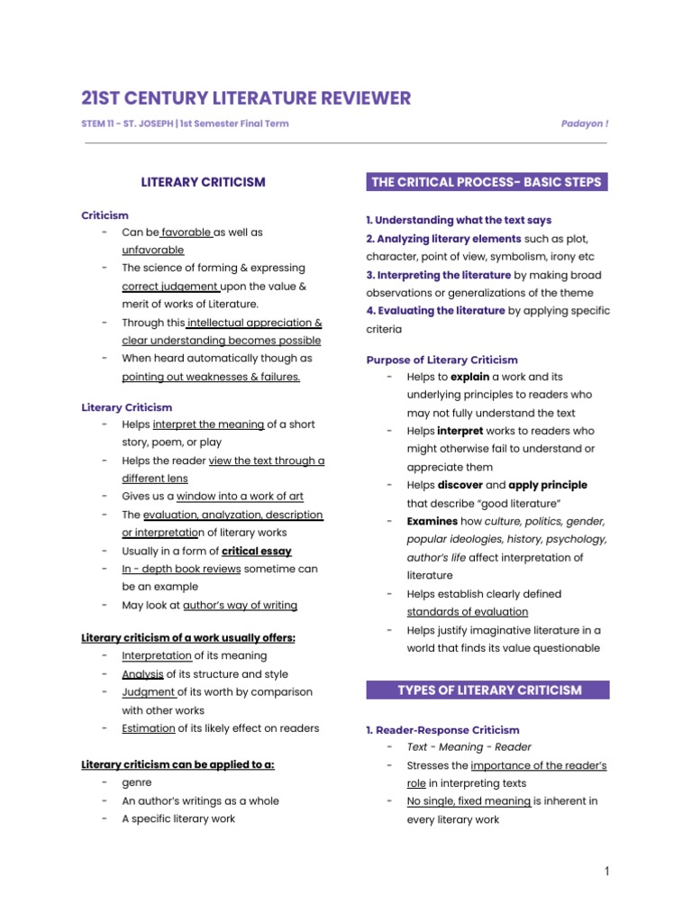 21ST Reviewer Final Term PDF Literary Criticism Essays