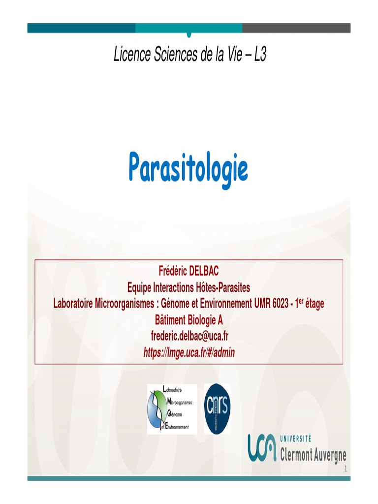 Introduction à la Parasitologie L3 | PDF | Sciences et mathématiques