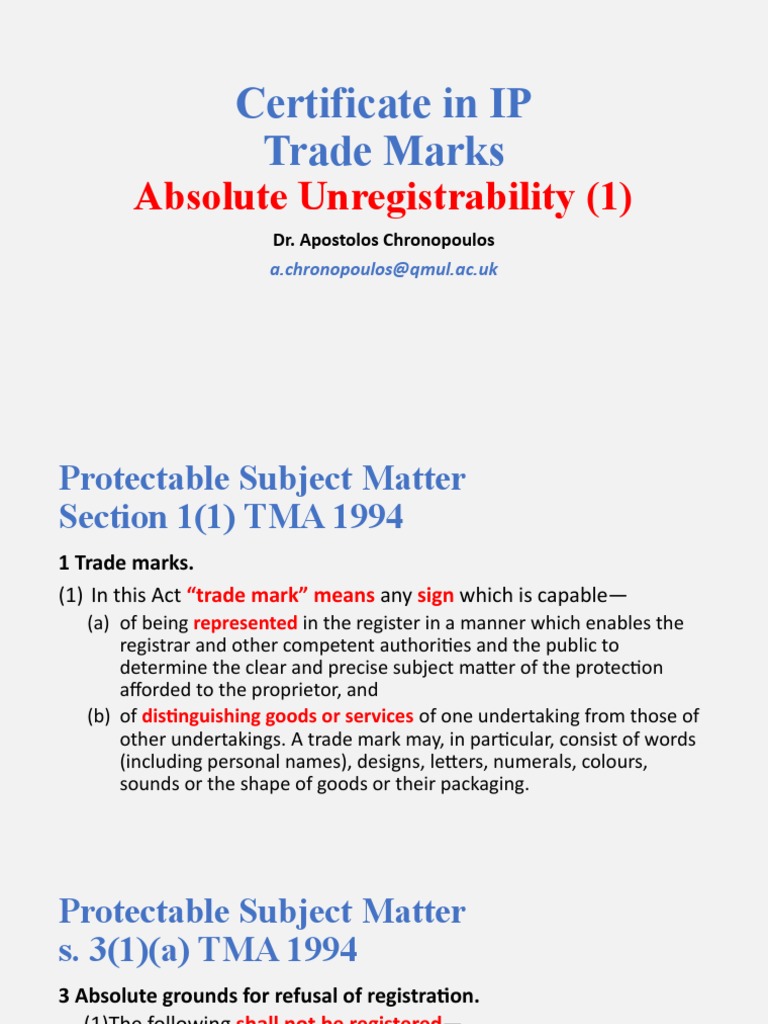 TMs CertIP Absolute Grounds | PDF | Trademark | Odor
